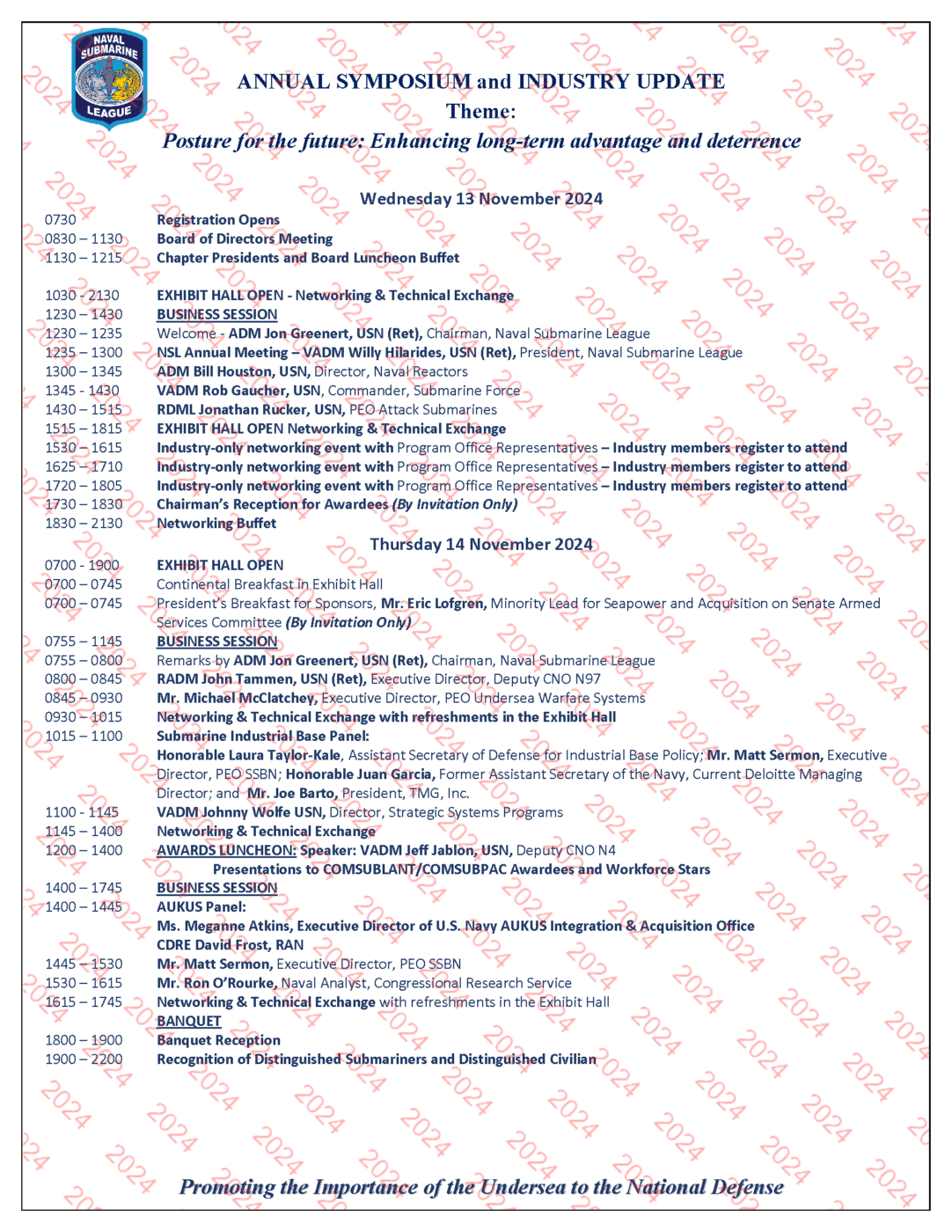 ASIU – Agenda | Naval Submarine League